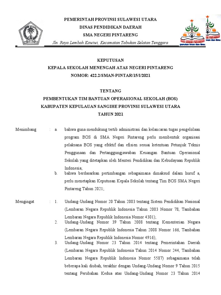 (Panduanmengajar - Com) - Contoh SK Tim BOS Reguler 2021 | PDF (Panduanmengajar - Com) - Contoh SK Tim BOS Reguler 2021 | PDF