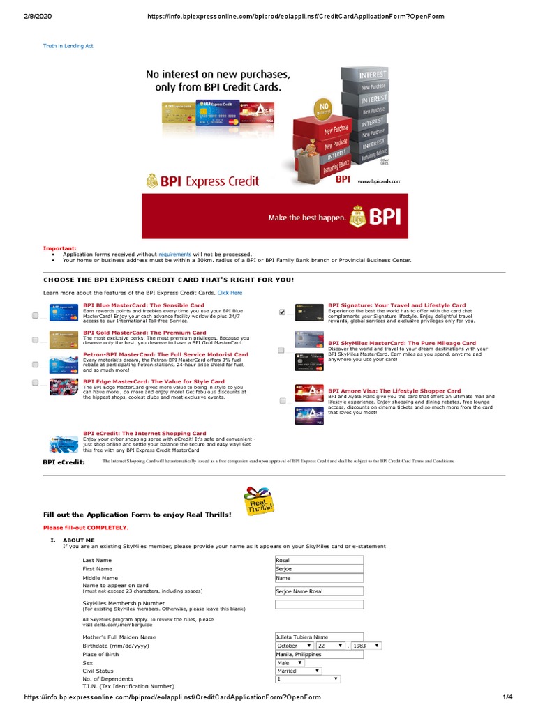 Truth in Lending Act: Choose The Bpi Express Credit Card That'S Right ...