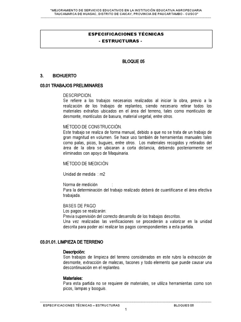 Especificaciones Tecnicas Estructuras Bloque 05 | PDF | Hormigón | Cemento