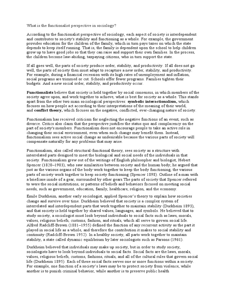 What Is The Functionalist Perspective in Sociology? | PDF | Émile ...