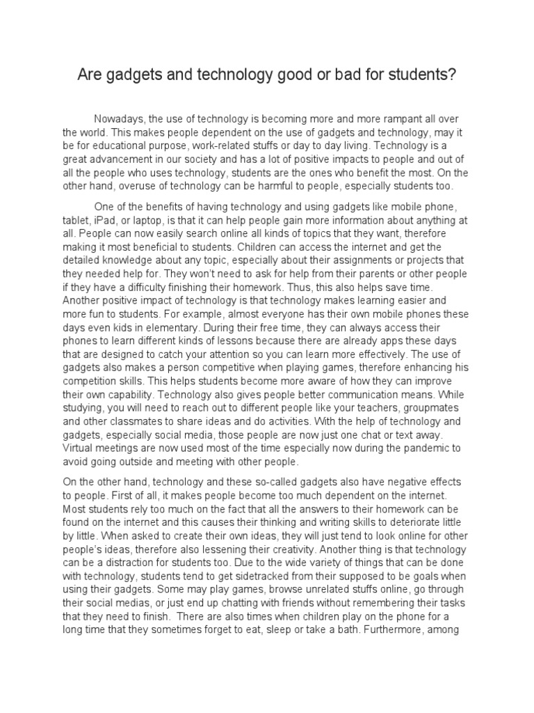 Are Gadgets and Technology Good or Bad For Students? | PDF | Popular ...