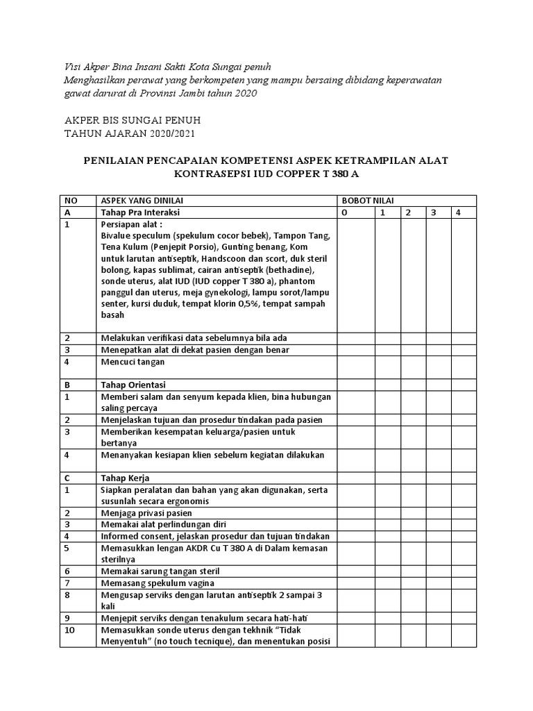 Daftar Tilik Pemasangan IUD COOPPER T | PDF
