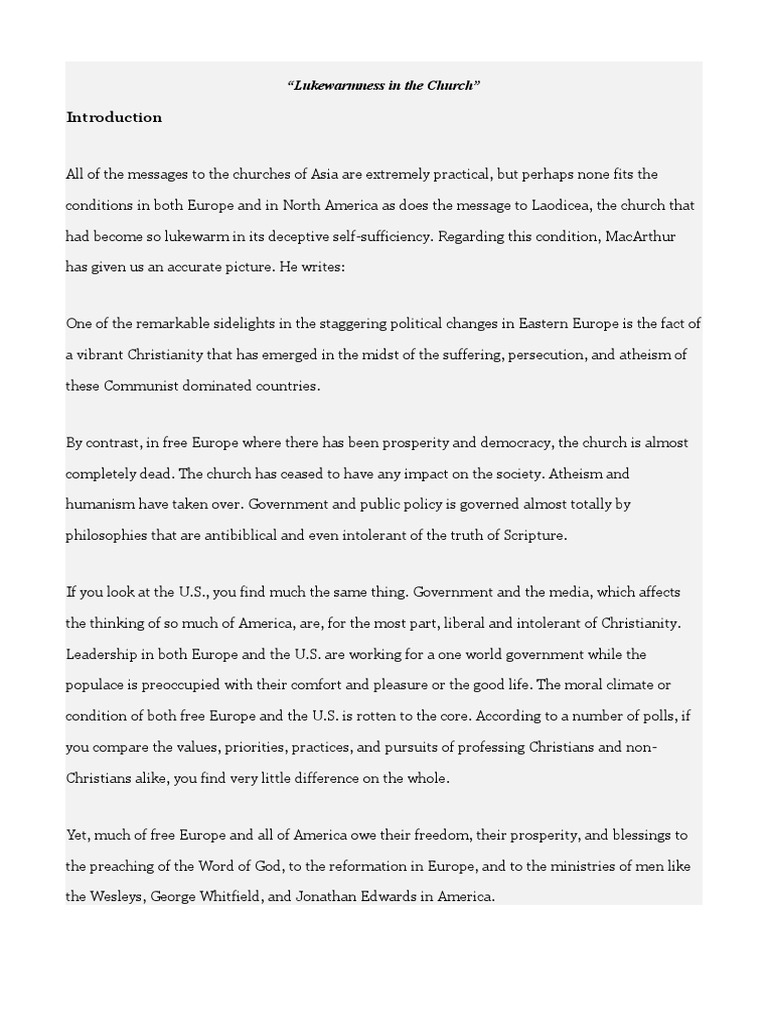 Lukewarmness in The Church | PDF | Jesus | Amen