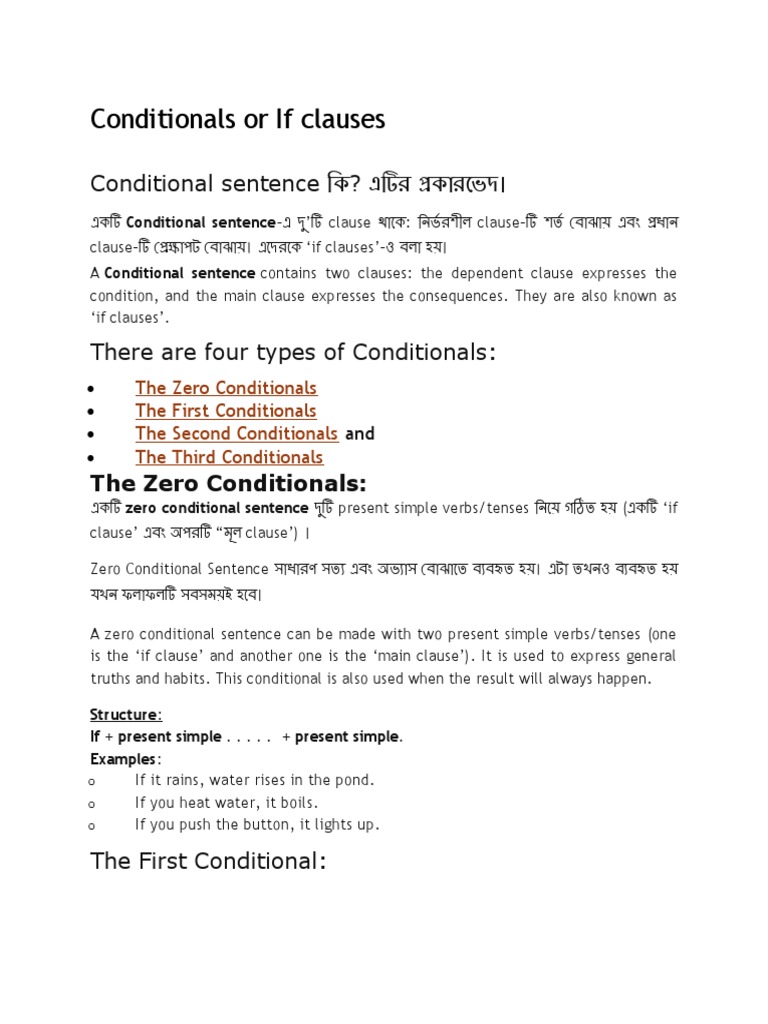 Conditionals or If Clauses Rules | PDF