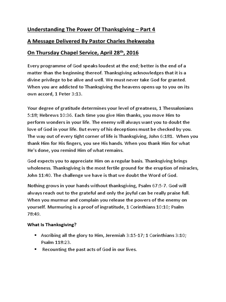 Understanding The Power of Thanksgiving - Part 4 | PDF | Self ...