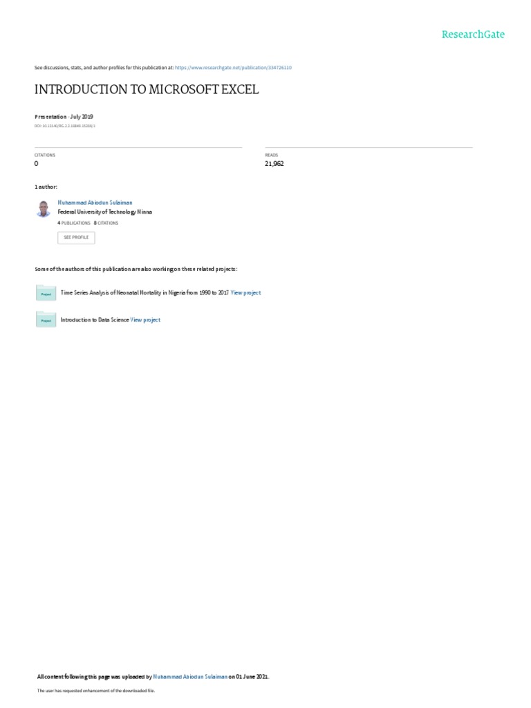 Introduction To Microsoft Excel: July 2019 | PDF | Spreadsheet ...