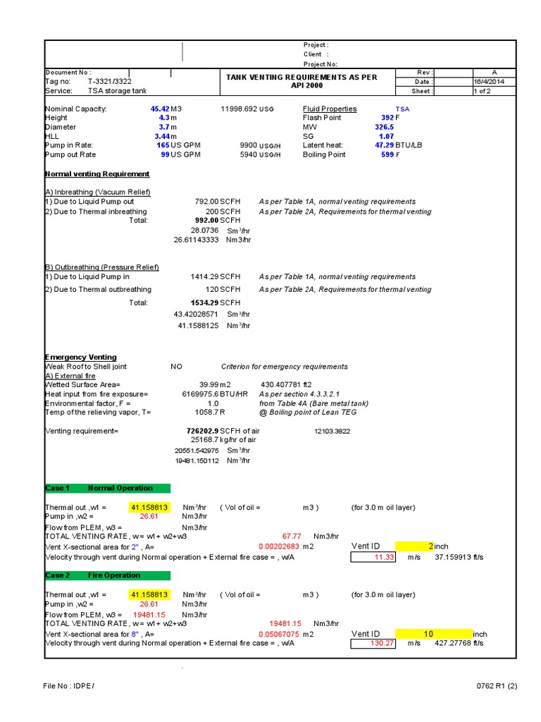Tank Venting Requirements (API 2000) 2 | PDF | Nature | Physical Chemistry