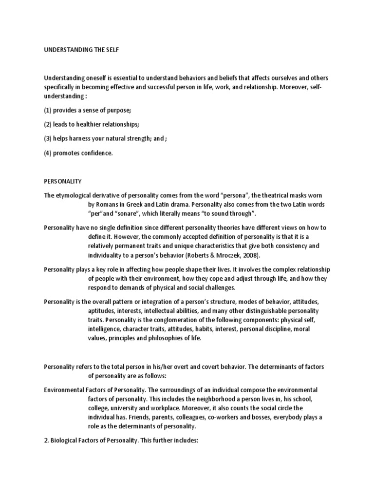 Understanding Self and Personality Traits | PDF | Id | Self