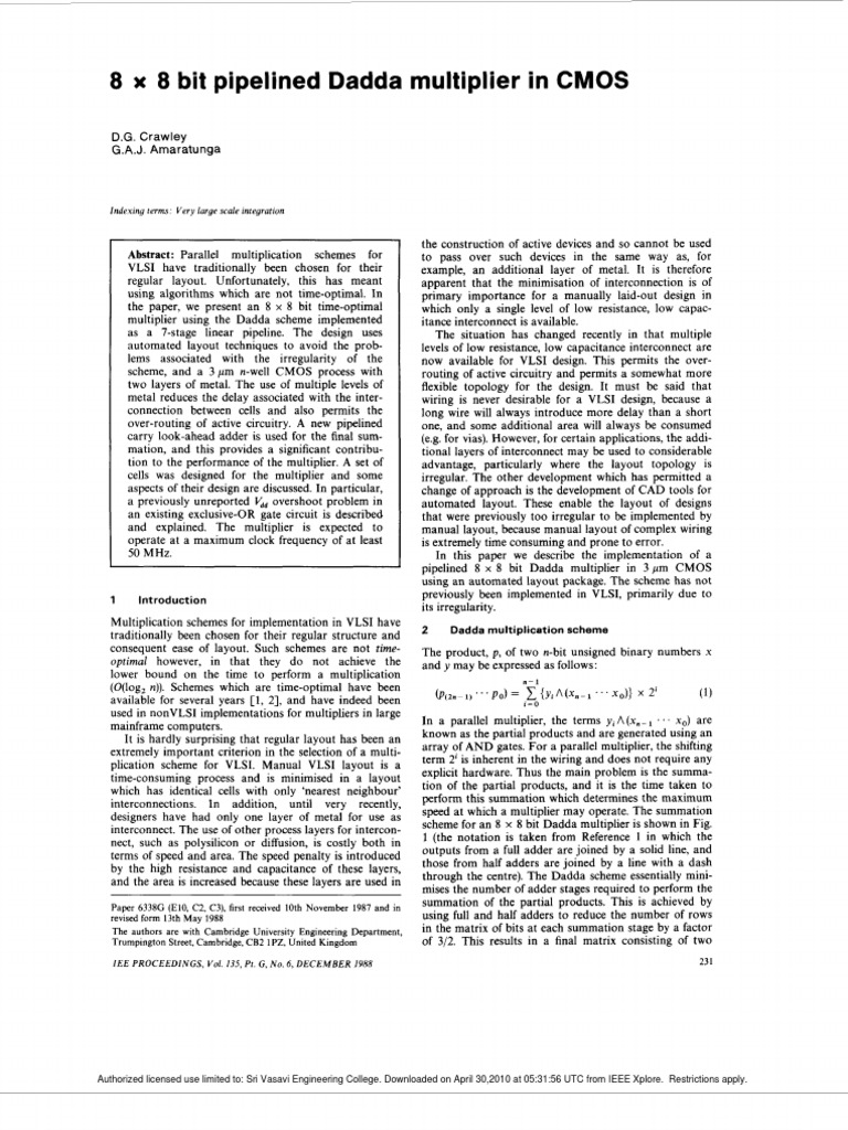 8x8 Pipelined Dadda Multiplier Design | PDF | Logic Gate | Cmos
