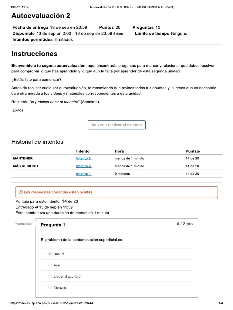 Autoevaluación 2 - GESTION DEL MEDIO AMBIENTE (2401) M | PDF