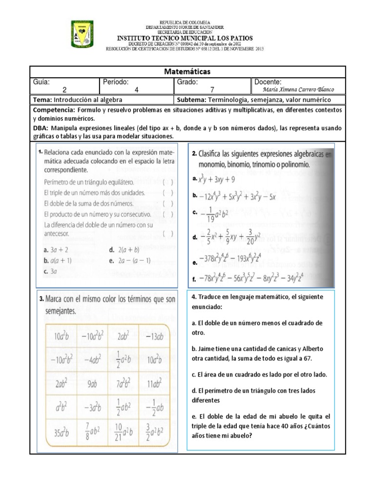 2 Guia Introducción Al Algebra | PDF