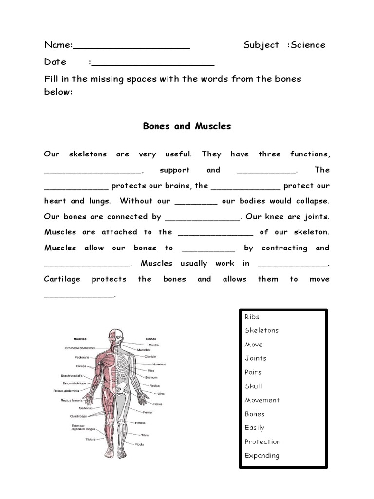 Name: - Subject:Science Date: - Fill in The Missing Spaces With The ...