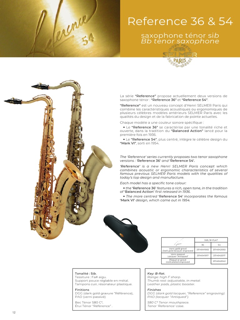 Saxophone Ténor Selmer Reference 54 | PDF | Saxophone ténor ...