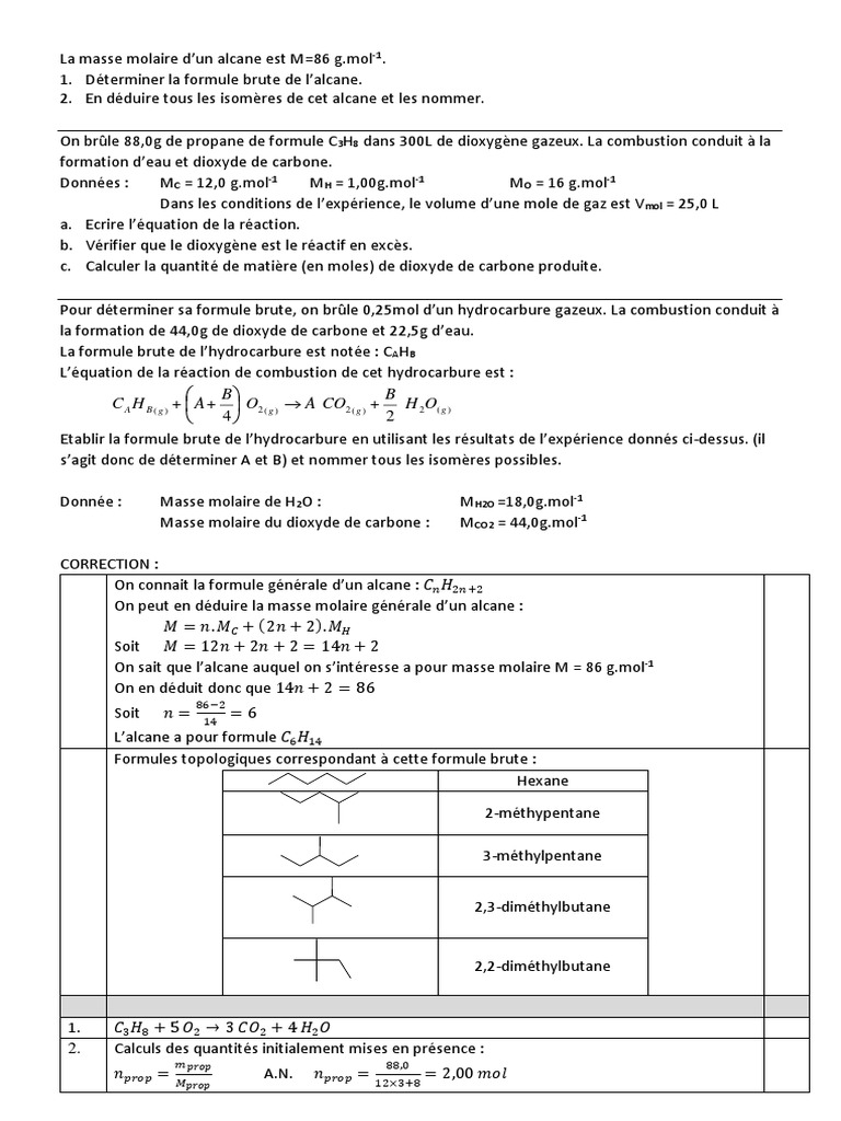 Formules et Isomères d'Hydrocarbures | PDF | Alcane | La combustion