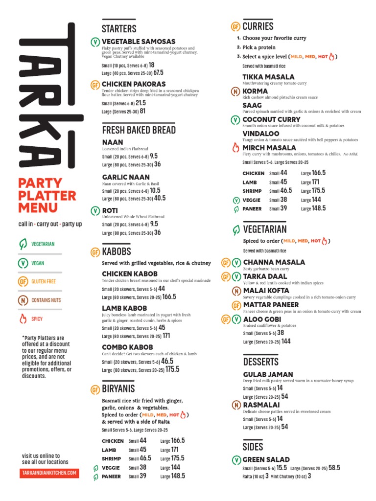 Tarka Ty Platter Menu | PDF | Curry | Kebab