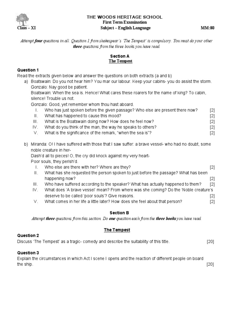 English Exam: The Tempest & Literature | PDF | The Tempest