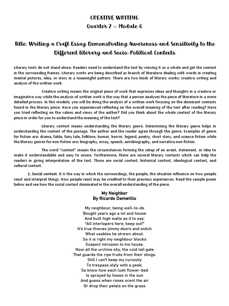 CREATIVE WRITING Quarter 2 Module 6 | PDF