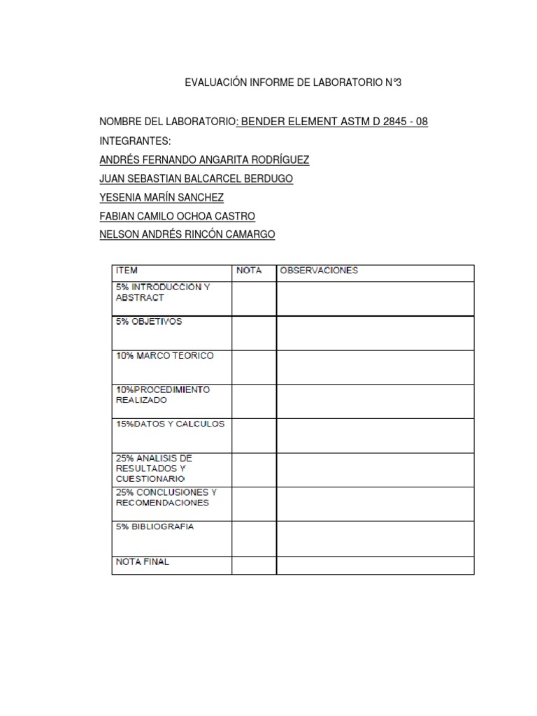 Informe Bender Element ASTM D 2845 | PDF | Olas | Mecánica