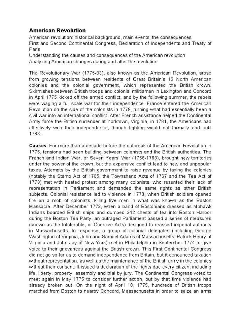 Causes and Consequences of the Revolution | PDF | American ...