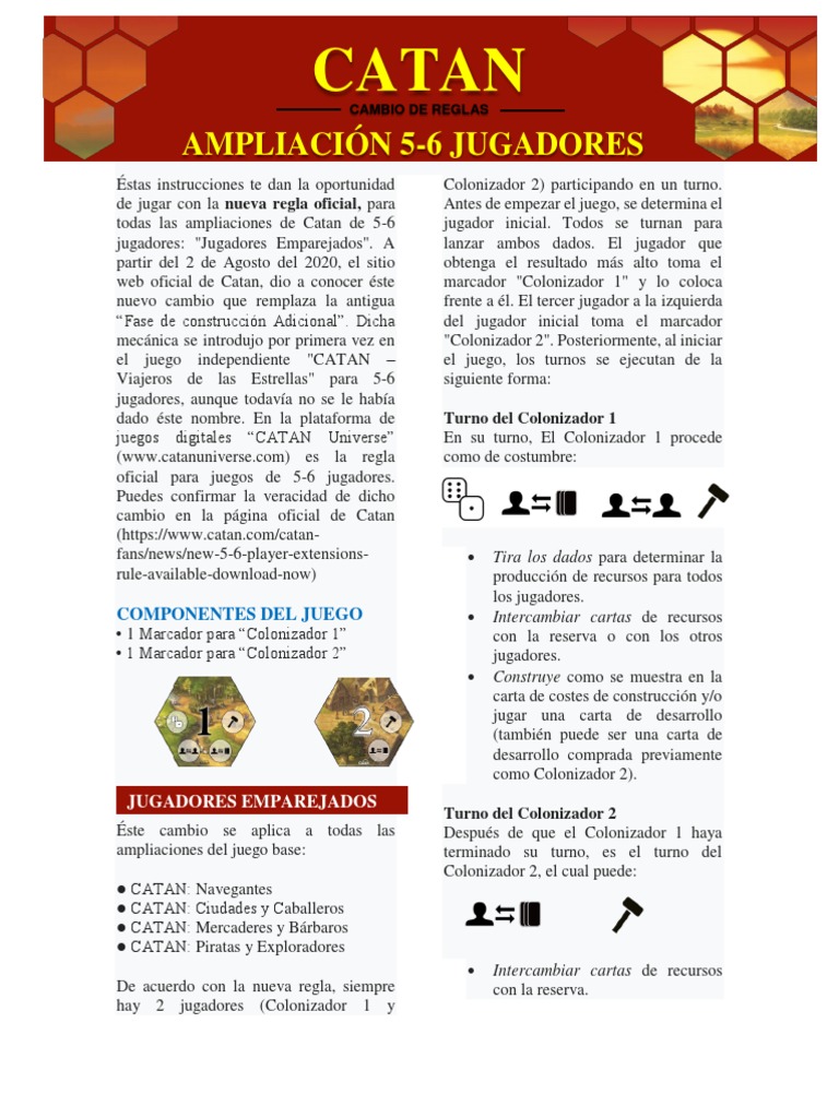 CATAN Cambio de Reglas 5 A 6 ESP | PDF | Juego de azar