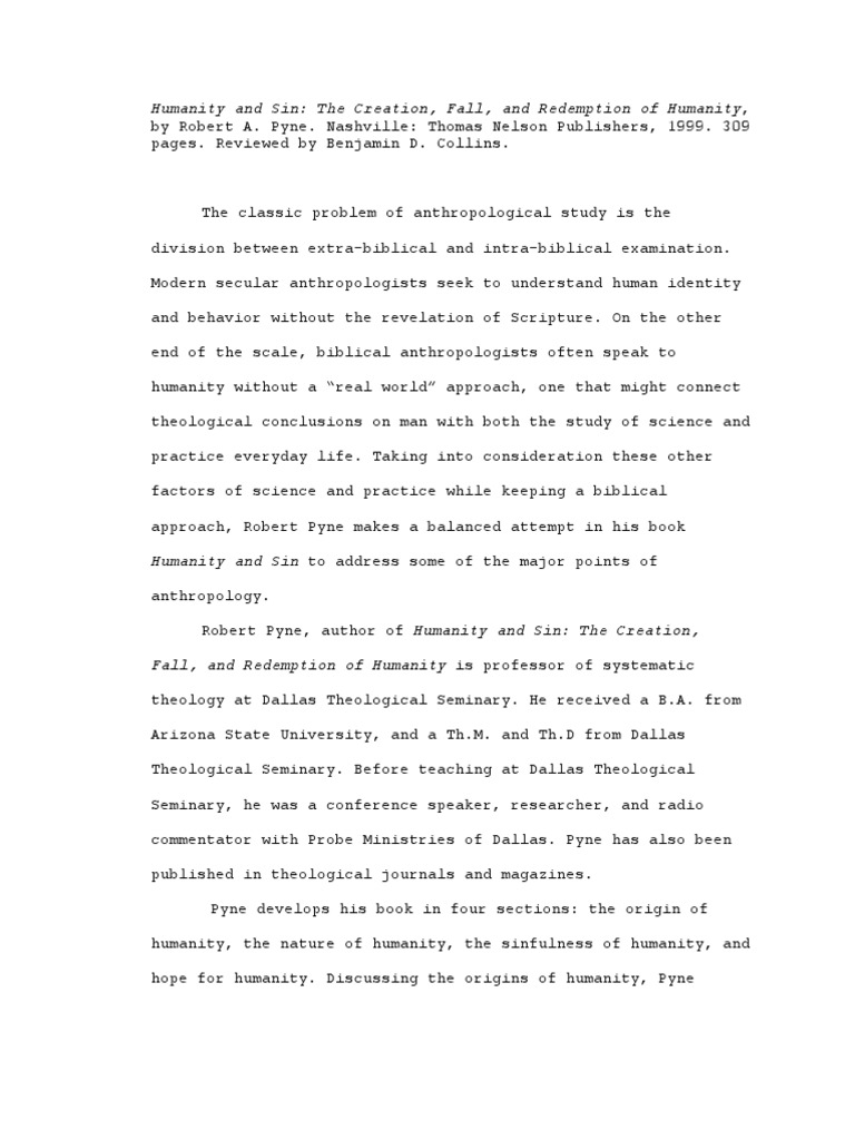 Book Review - Humanity and Sin | PDF | Image Of God | Creationism