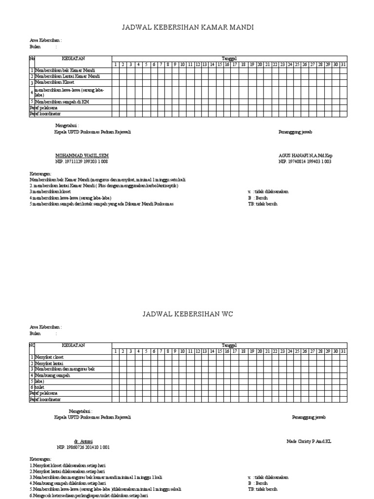 Jadwal Kebersihan WC | PDF