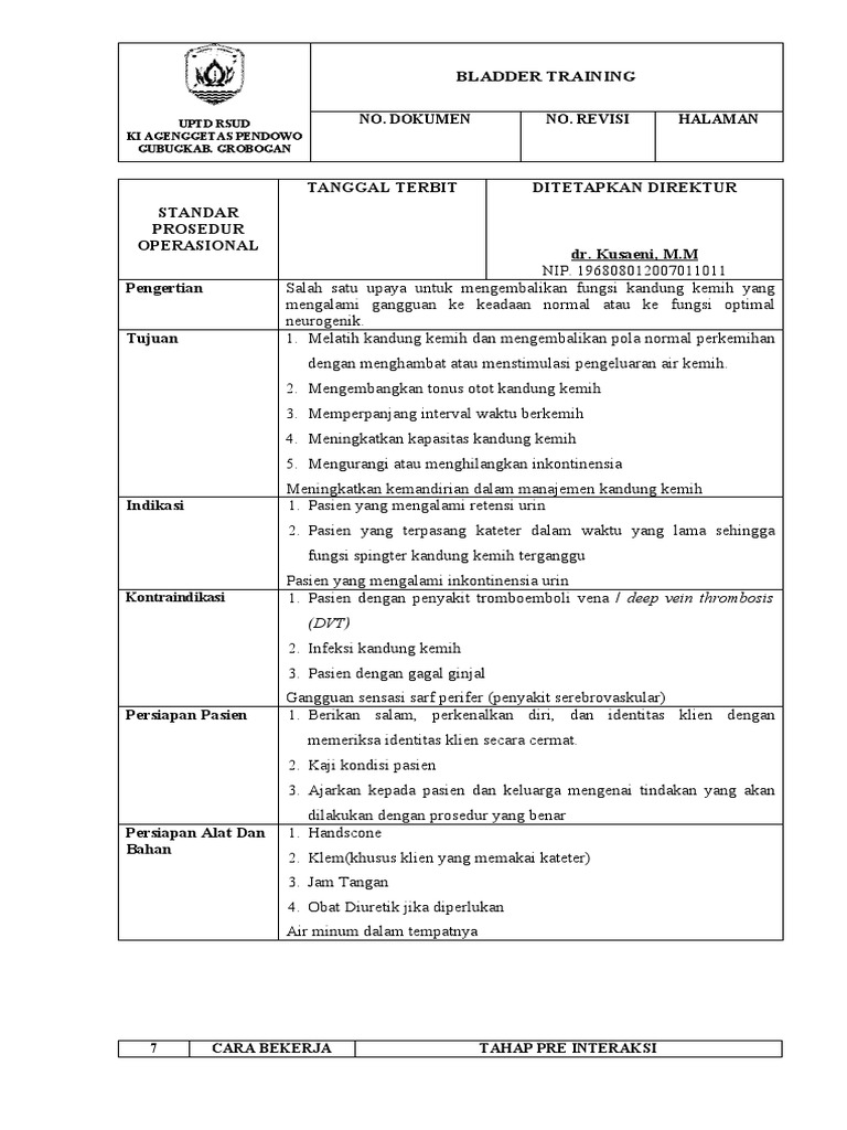 SOP Melakukan Bladder Training | PDF