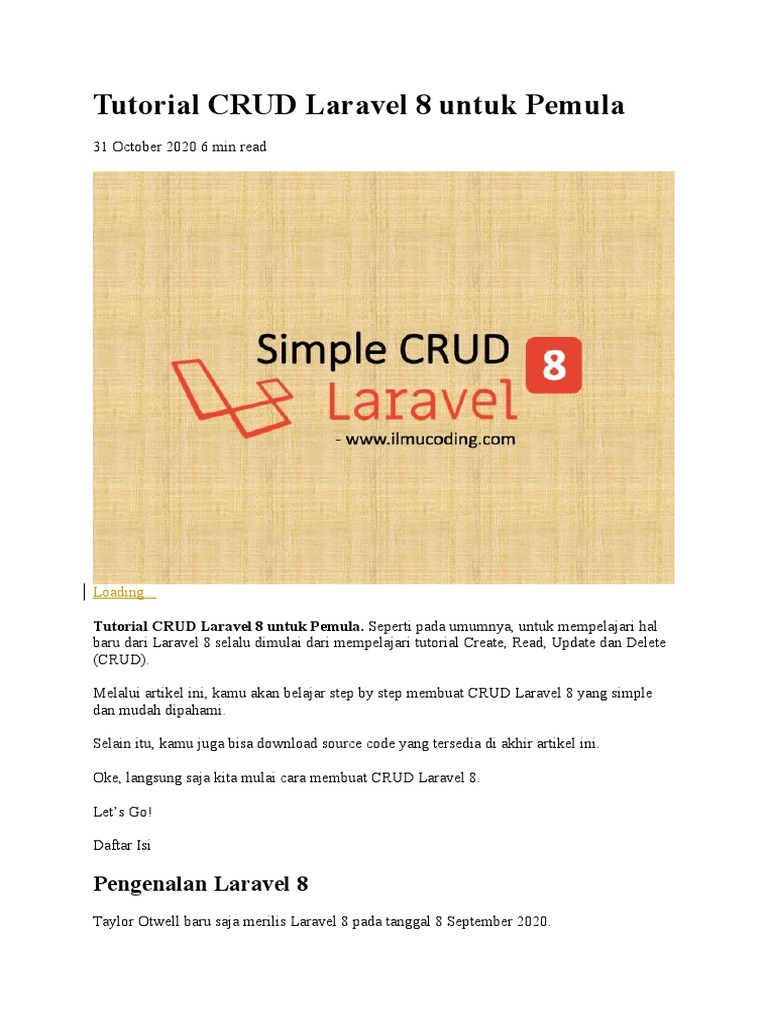 Tutorial CRUD Laravel 8 Untuk Pemula | PDF | Komputer | Teknologi & Rekayasa