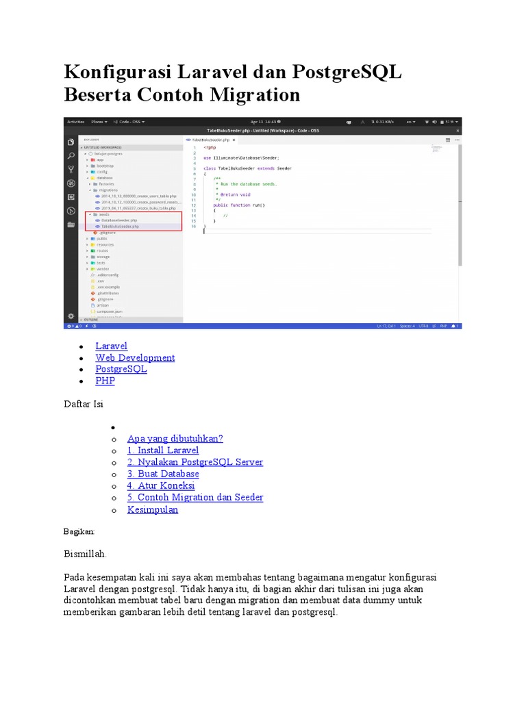 Konfigurasi Laravel Dan PostgreSQL Beserta Contoh Migration | PDF