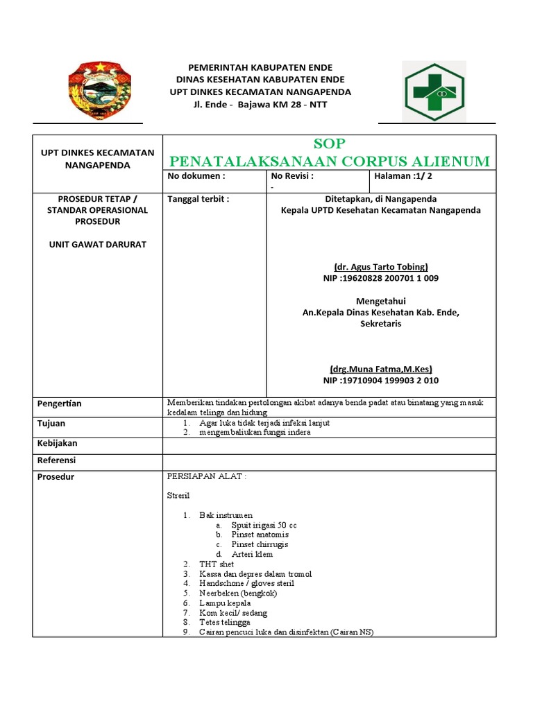 SOP Corpus Alienum | PDF