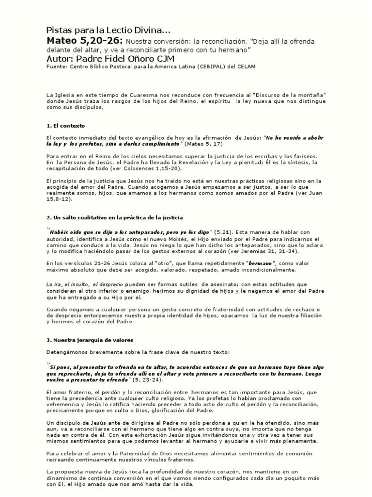 San Mateo 5,20-26 | PDF | Jesús | Evangelio de Mateo
