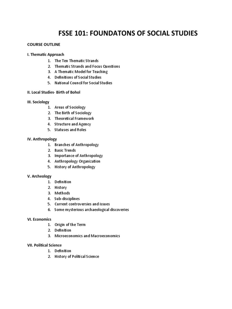 Fsse 101: Foundatons of Social Studies: Course Outline | PDF