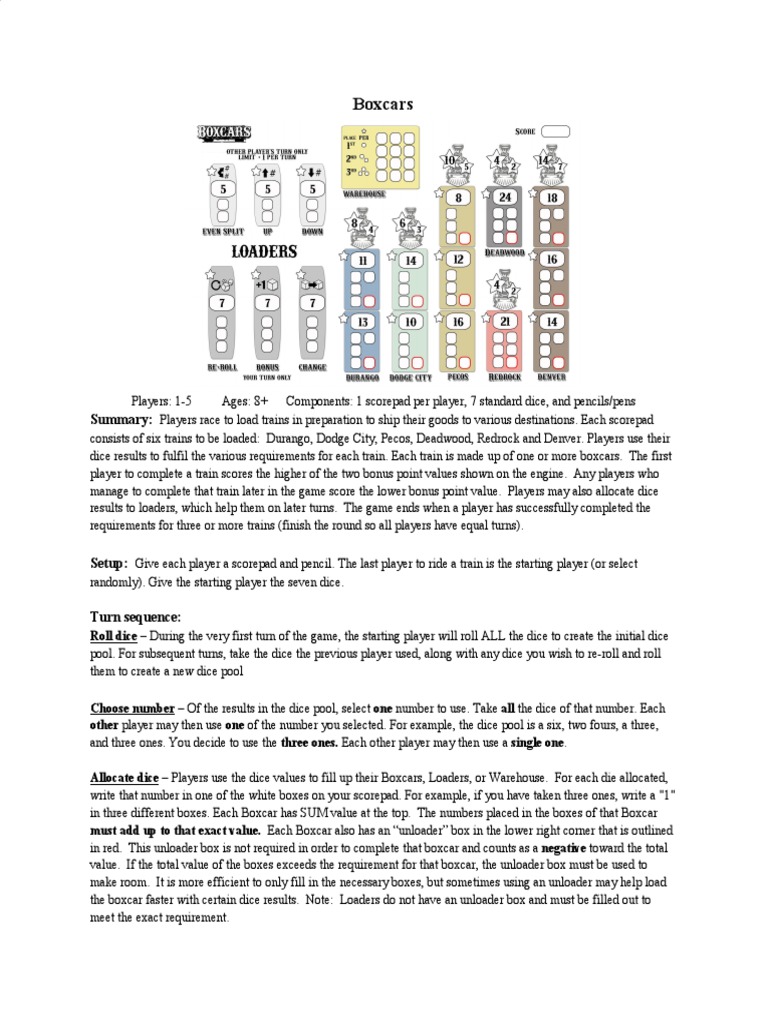 Boxcars RH | PDF | Dice | Gaming