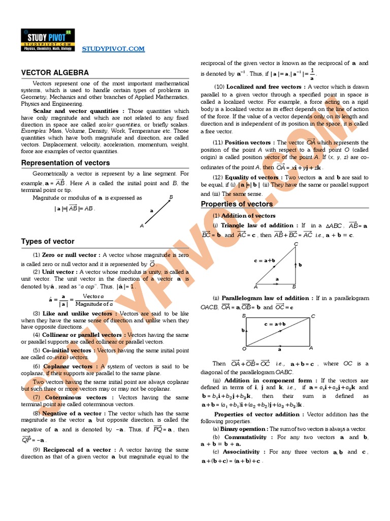 23SELF THEORY-Vector Algebra Final | PDF | Euclidean Vector | Plane ...