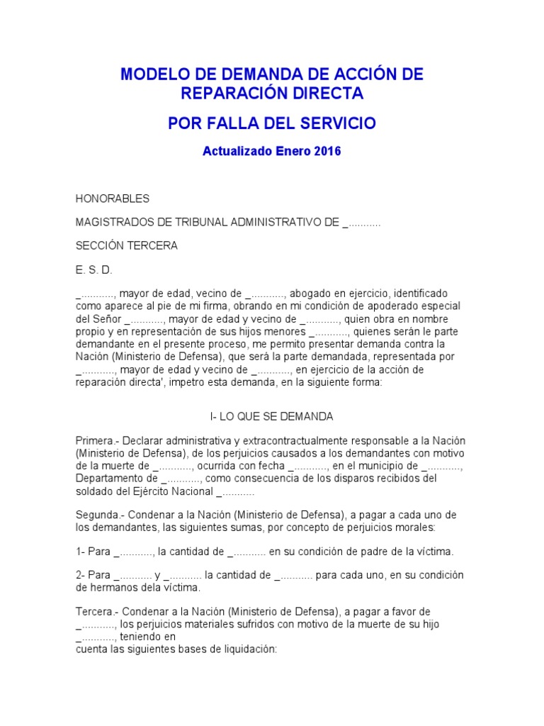 Modelo de Demanda de Acción de Reparación Directa | PDF | Salario ...