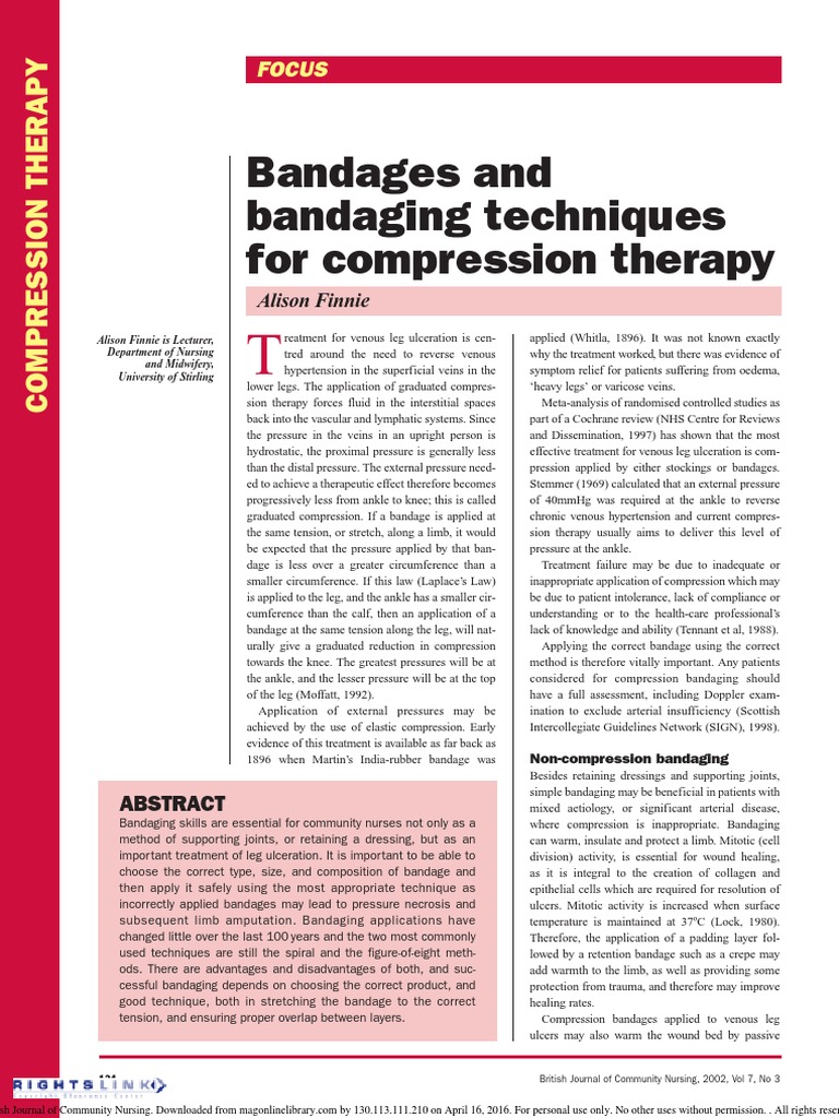 Bandages and Bandaging Techniques For Compression Therapy: Focus | PDF ...
