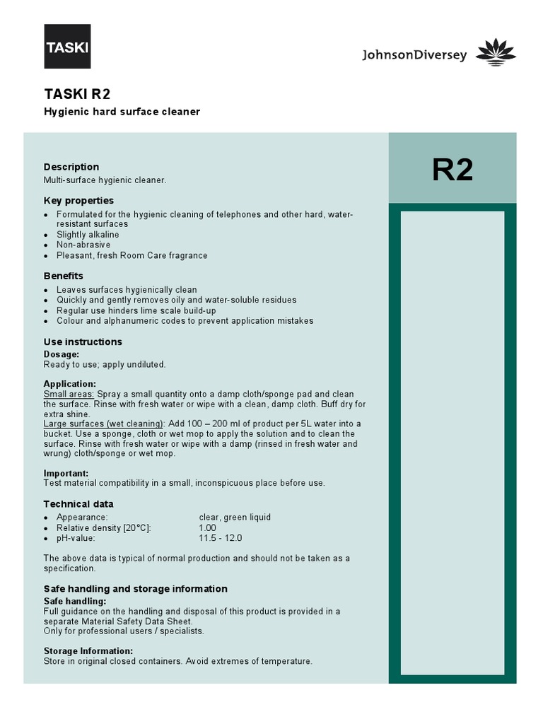 Taski R2: Hygienic Hard Surface Cleaner | PDF