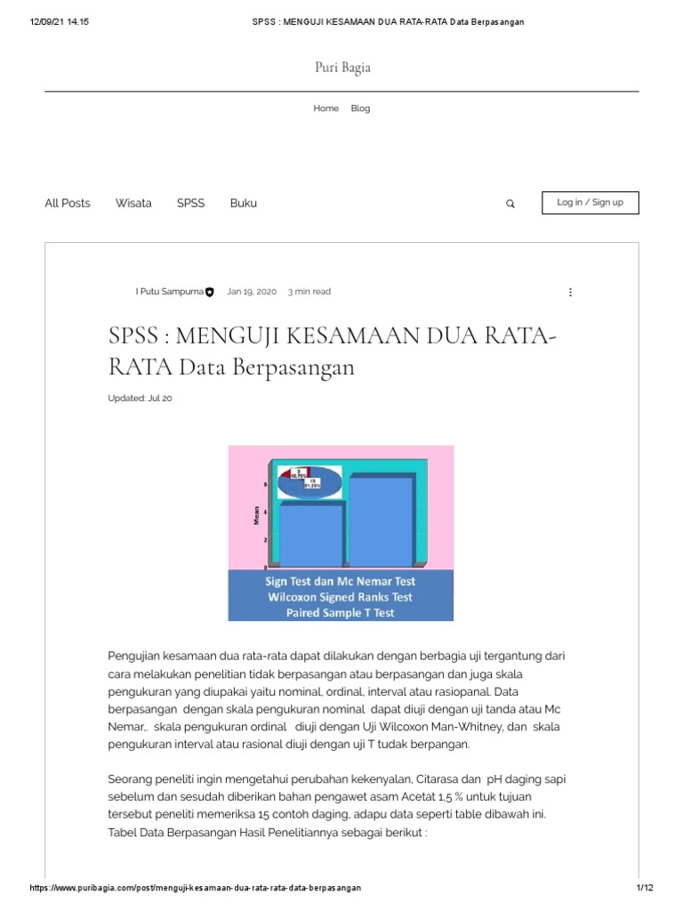 SPSS - MENGUJI KESAMAAN DUA RATA-RATA Data Berpasangan | PDF