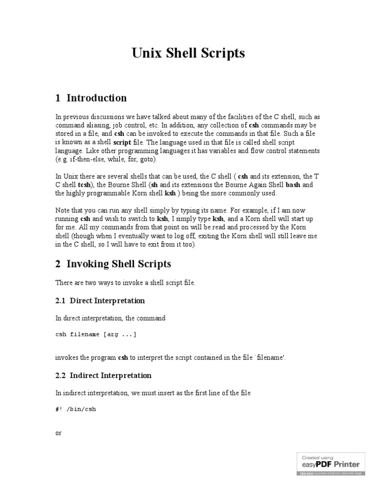 Unix Shell Scripts: 2.1 Direct Interpretation | PDF | Software ...