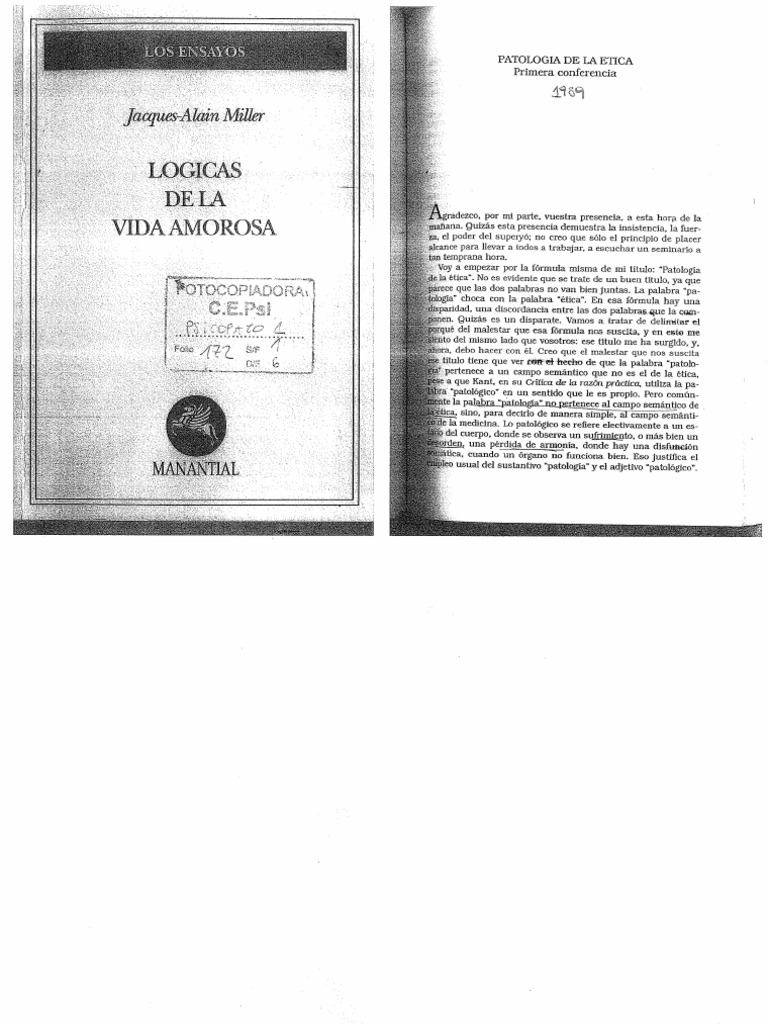 MILLER (1991) Lógicas de La Vida Amorosa. Cap. Patología de La Ética I y II | PDF