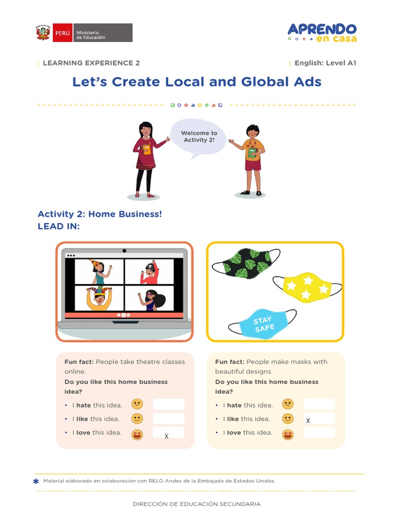 Let's Create Local and Global Ads: Activity 2: Home Business! Lead in | PDF