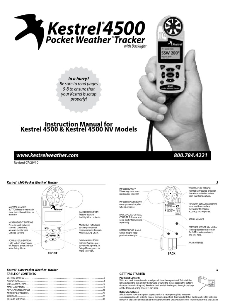 Pocket Weather Tracker: Instruction Manual For Kestrel 4500 & Kestrel ...