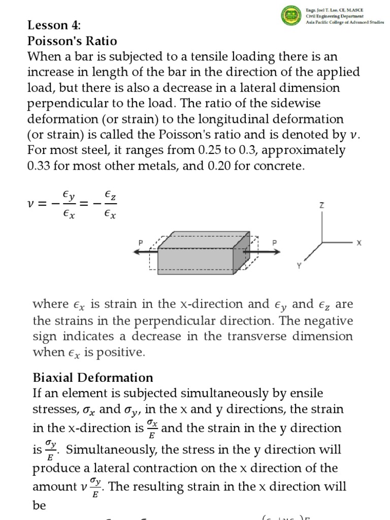 MDB Lesson 4 Poisson's Ratio-Biaxial and Triaxial Deformations | PDF ...