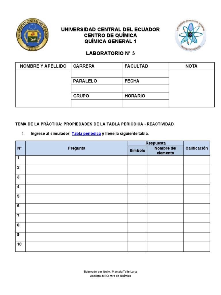 Hoja De Trabajo Sobre Cómo Leer La Tabla Periódica Tabla Periódica