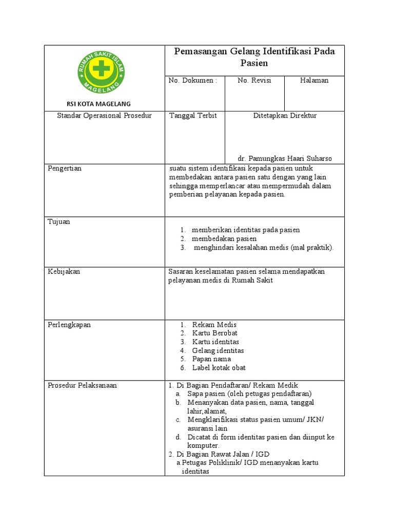 SOP Pemasangan Gelang Pasien | PDF | Sains & Matematika
