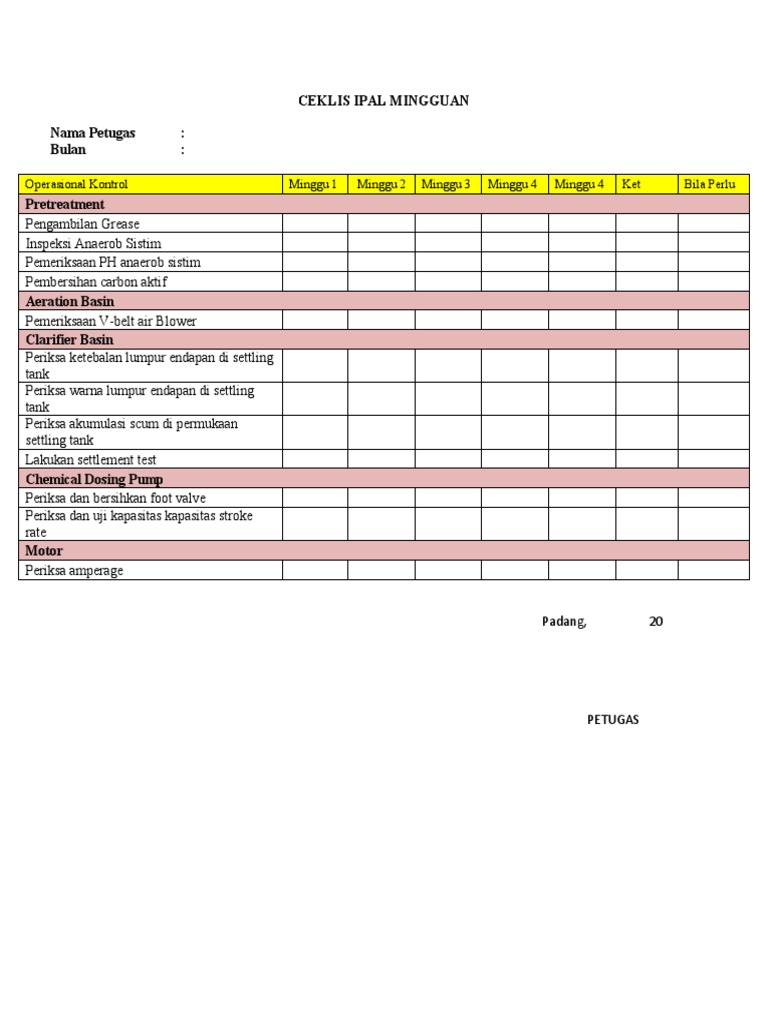Ceklis Ipal Mingguan | PDF