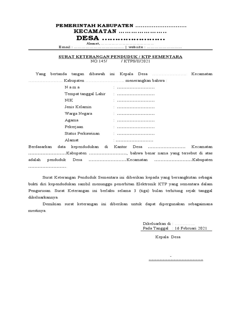 Formulir KTP Sementara | PDF