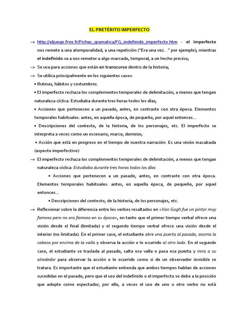 El Pretérito Imperfecto | PDF | Verbo | Lingüística