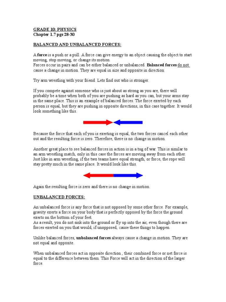 Balanced and Unbalanced Forces | PDF | Force | Natural Philosophy