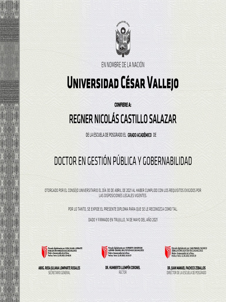 Grado de Doctor - Regner Nicolás Castillo Salazar | PDF | Doctorado